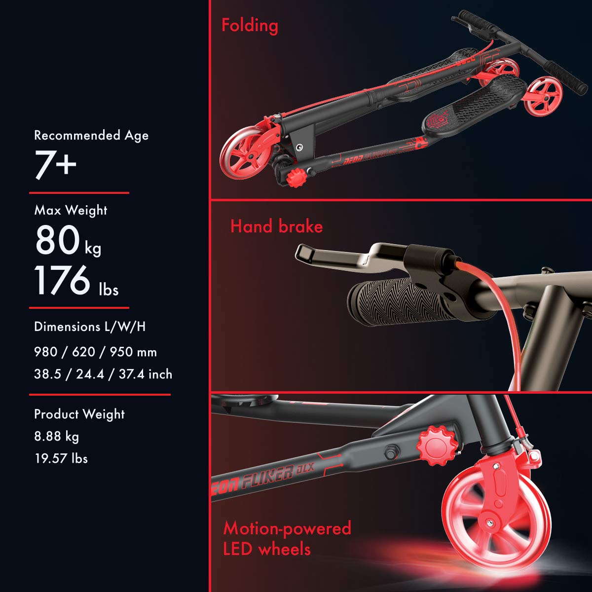 Yvolution Neon Fliker DLX Scooter Self Propelling LED Wiggle Scooter Foldable Drifting Scooter with Light Up Wheels for Kids Age 7+
