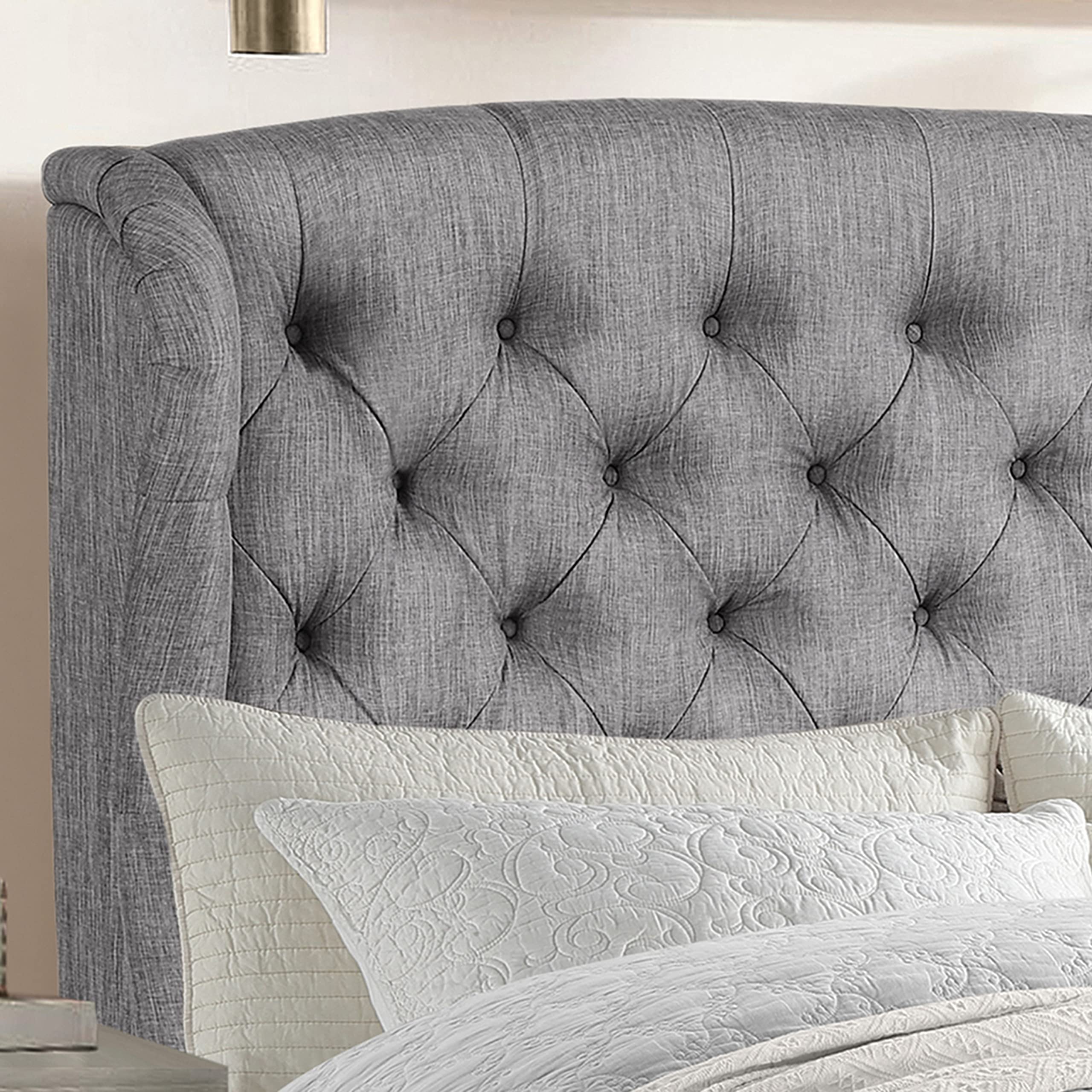 Rosevera Torrey Wingback Bed/Tufted Headboard Adjustable Height Bed Frame/Fabric Upholstered Bed Frame/Wood Slat Support/Easy Assembly,Twin,Gray