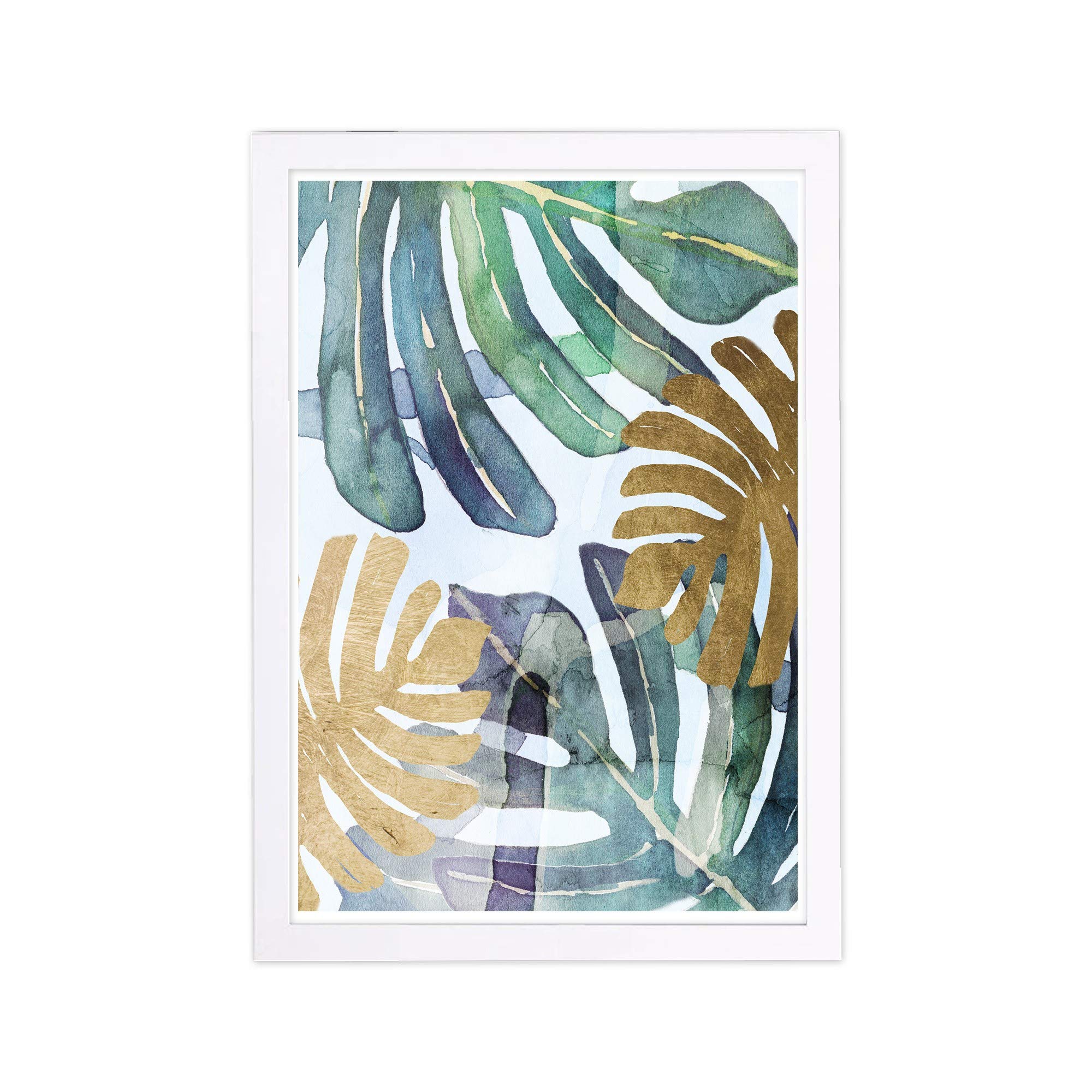 Wynwood Studio Floral and Botanical Plants Watercolor Framed Wall Art Fower Print 'Gold Ferns' Plants Home Décor, Green, 13"x19"