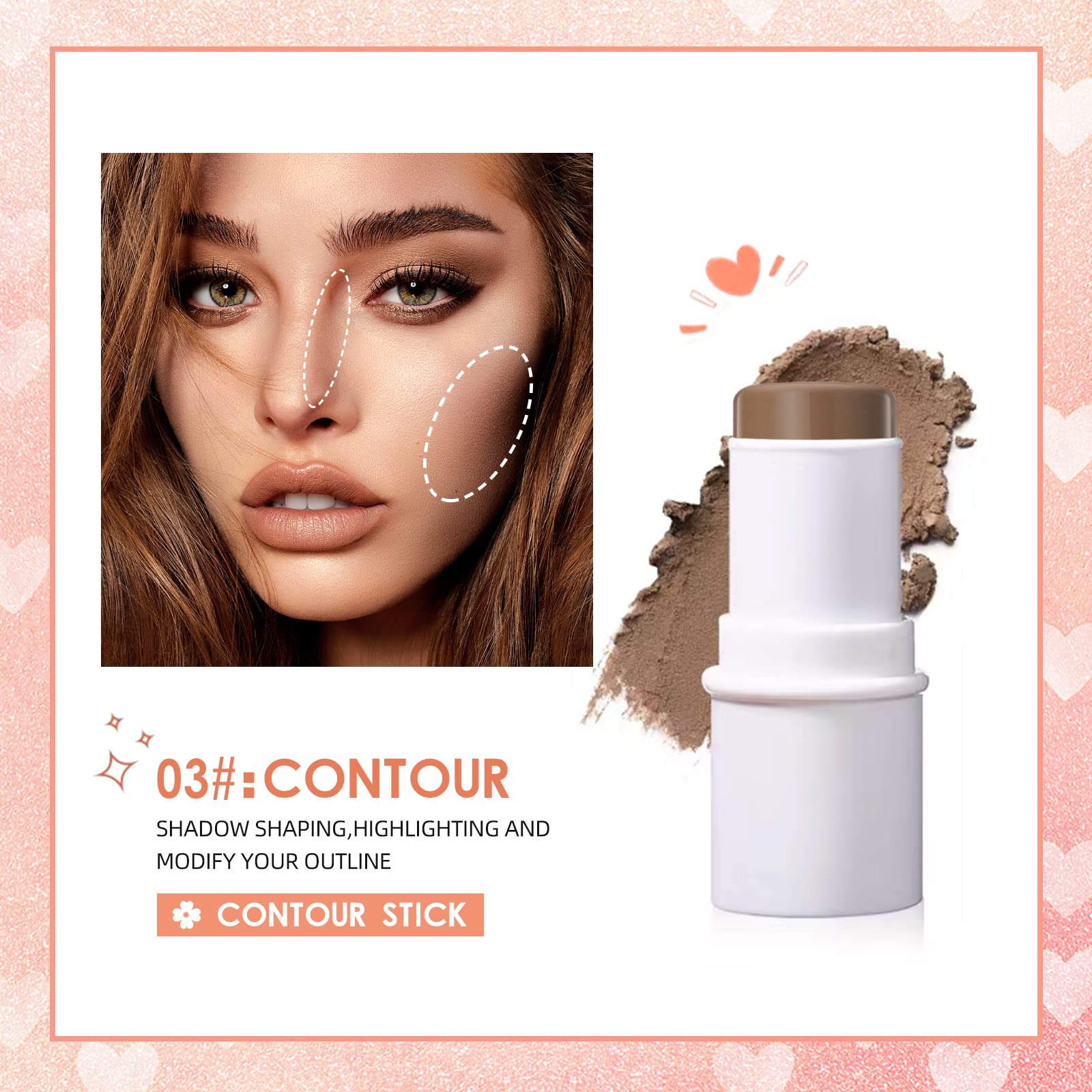 Yeweian Contour Stick, Face Concealer Stick, Bronzer Facial Repair 3D Wonder Stick Face Body Shading Stick Foundation Cream (03 Contour Stick)