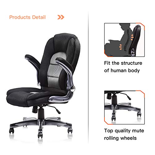 SP Mesh Office Chair Adjustable Tilt Angle and Flip-up Arms Executive Computer Desk Chair, Thick Padding for Comfort and Ergonomic Design for Lumbar Support (GY)