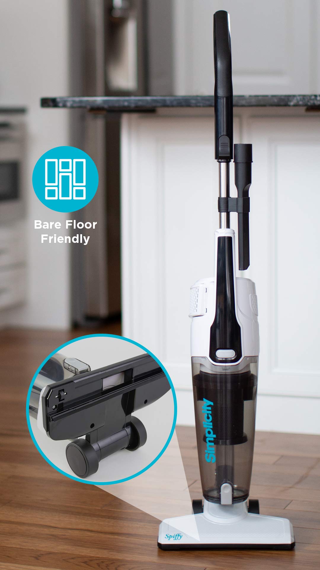 Simplicity Vacuums Corded Stick Vacuum Cleaner, Powerful Bagless Vacuum for Hardwood Floors with Two Speeds, Certified HEPA Filtration, S60 Spiffy