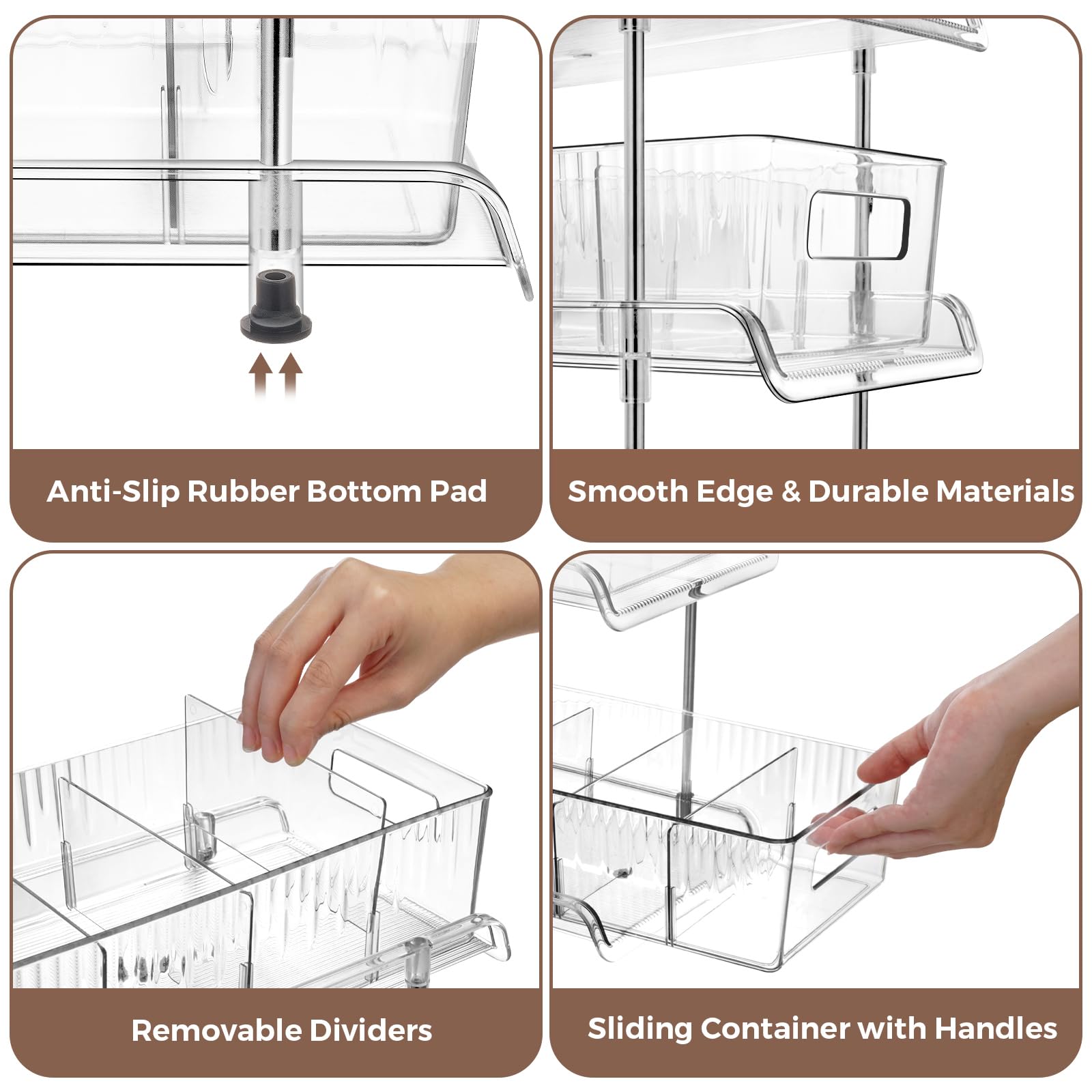 XINYA BAO 3 Tier Clear Bathroom Organizer, With Dividers, Multi-Purpose Pull-Out Pantry Organization and Storage, Under Sink Closet Organizers and Storage, Skincare Cosmetic Organizer Medicine Bins