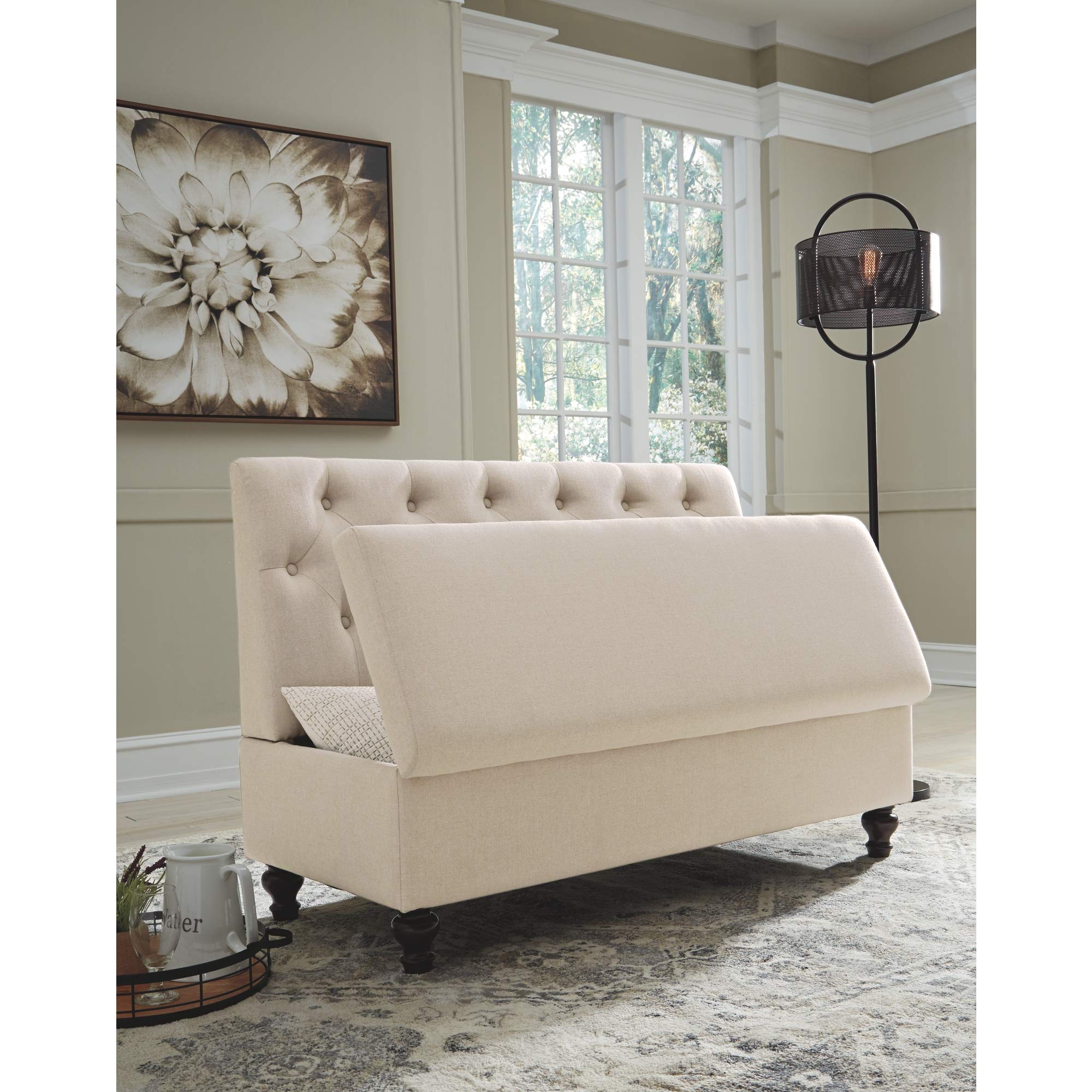 Signature Design by Ashley Gwendale French Country Tufted Back Storage Bench, Beige