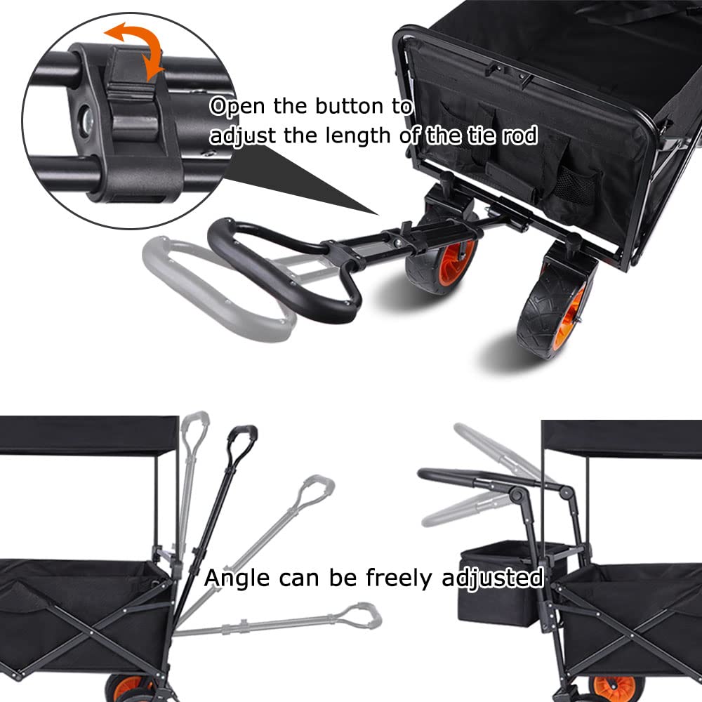 Swity Home Kids Wagon Stroller Wagons with Canopy, Seat Belt, Wheel Locks, Adjustable Handles - Firm Toddler Baby Wagon Collapsible Camping Cart Push Wagon Beach Cart for Picnic Camping