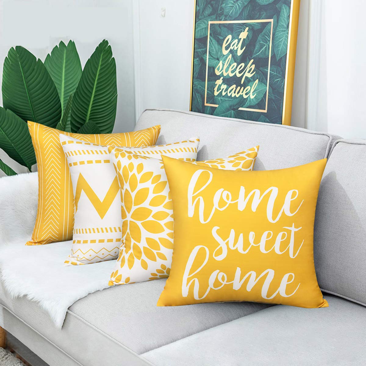 Yastouay Decorative Modern Pillowcases Home Sweet Home Cushion Covers 18 x 18 inch Geometric Throw Pillow Covers for Couch Sofa Bedroom, Yellow