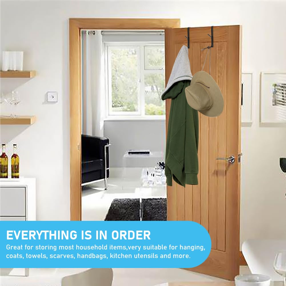 SKQOUI Over The Door Hook, Over The Door Key Coat Hook 4pcs with Screwdriver Adjustable Width, Hanger Holder for Coat Robe Hat Clothe Towels Hanging, Bathroom Organizer Towel