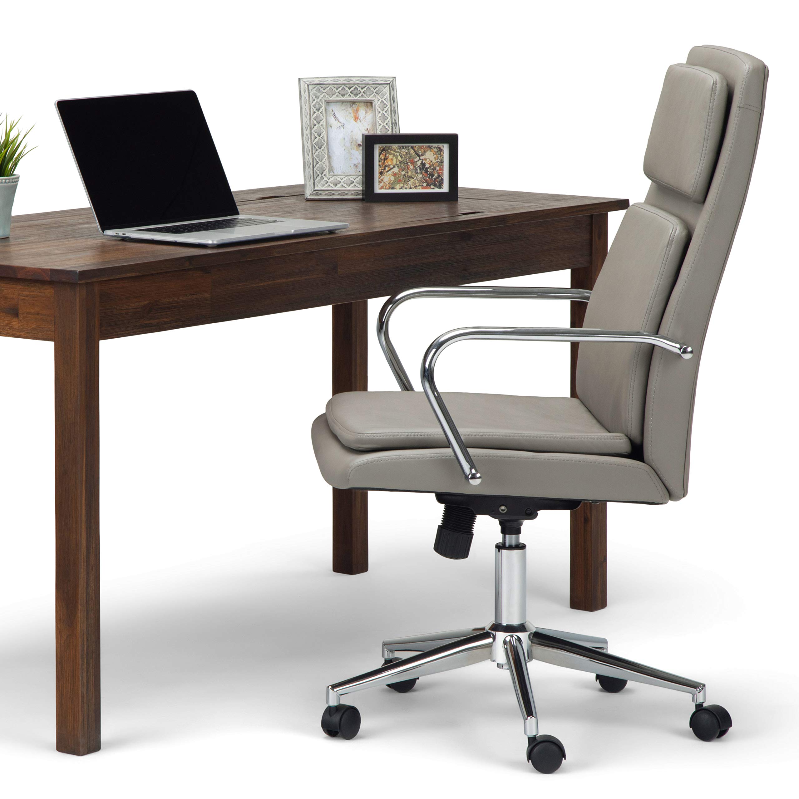 SIMPLIHOME Swanson Swivel Adjustable Executive Computer Office Chair in Grey Taupe Faux Leather, for the Office and Study, Contemporary