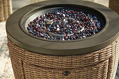 Signature Design by Ashley Malayah Casual Outdoor Resin Wicker Gas Firepit Table, Brown