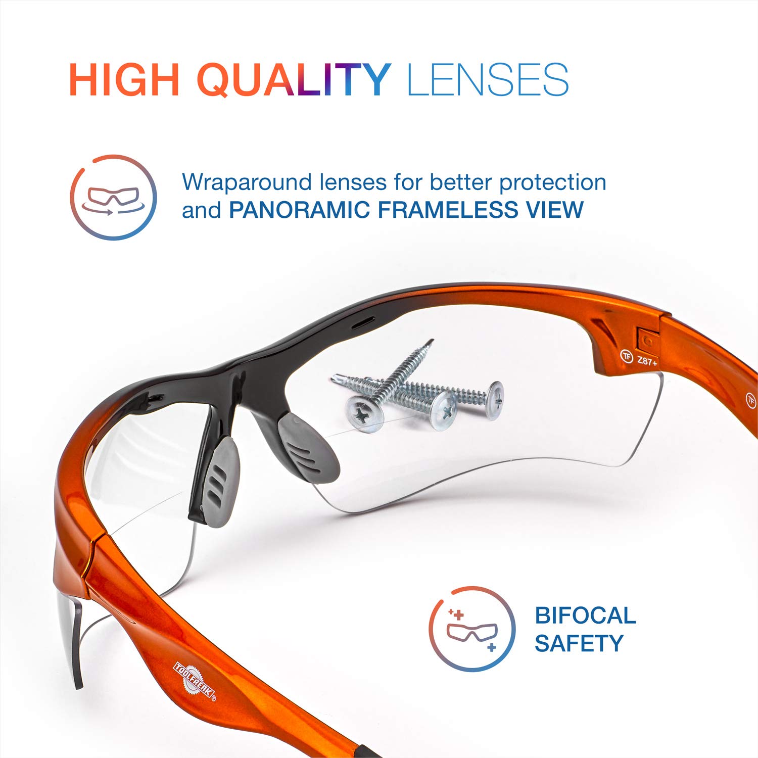 ToolFreak Rebel Bifocal Safety Glasses 1.5 Clear, Rated ANSI z87+ Impact/UV