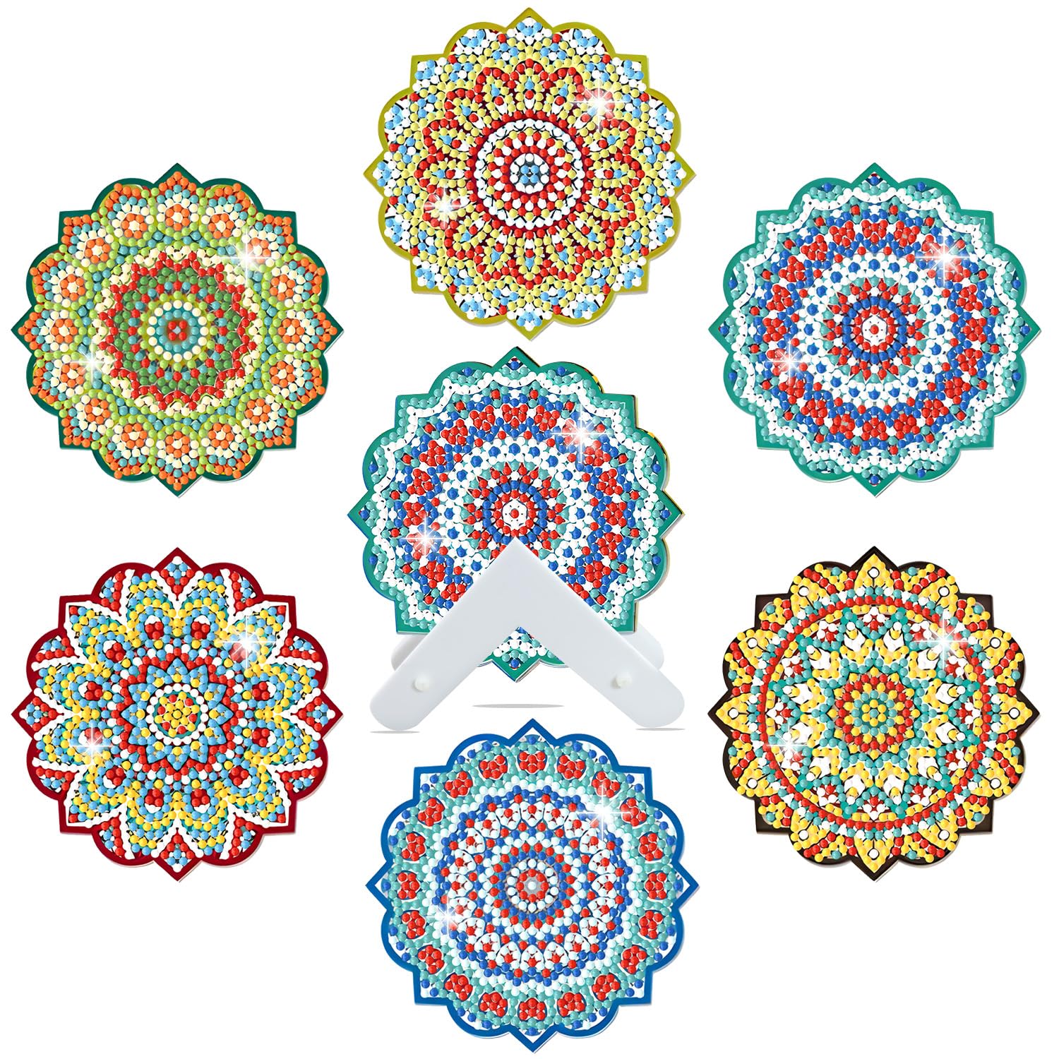 sinceroduct Diamond Coasters Kit, Beautiful Mandala PatternDiamond Coasters with Holder, 5D Diamond DIY Art Kits for Beginners, Adults Diamond Craft Supplie