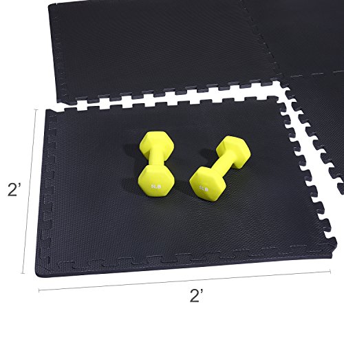 Signature Fitness Puzzle Exercise Mat with EVA Foam Interlocking Tiles, Black, 1/2” Thick, 36 Tiles, 144 Sq Ft