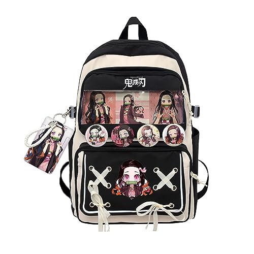 ZAKOVI Kawaii Backpack with 4 Anime Pins Accessories 1 Luggage Tag, Cute Bookbag Aesthetic Backpack