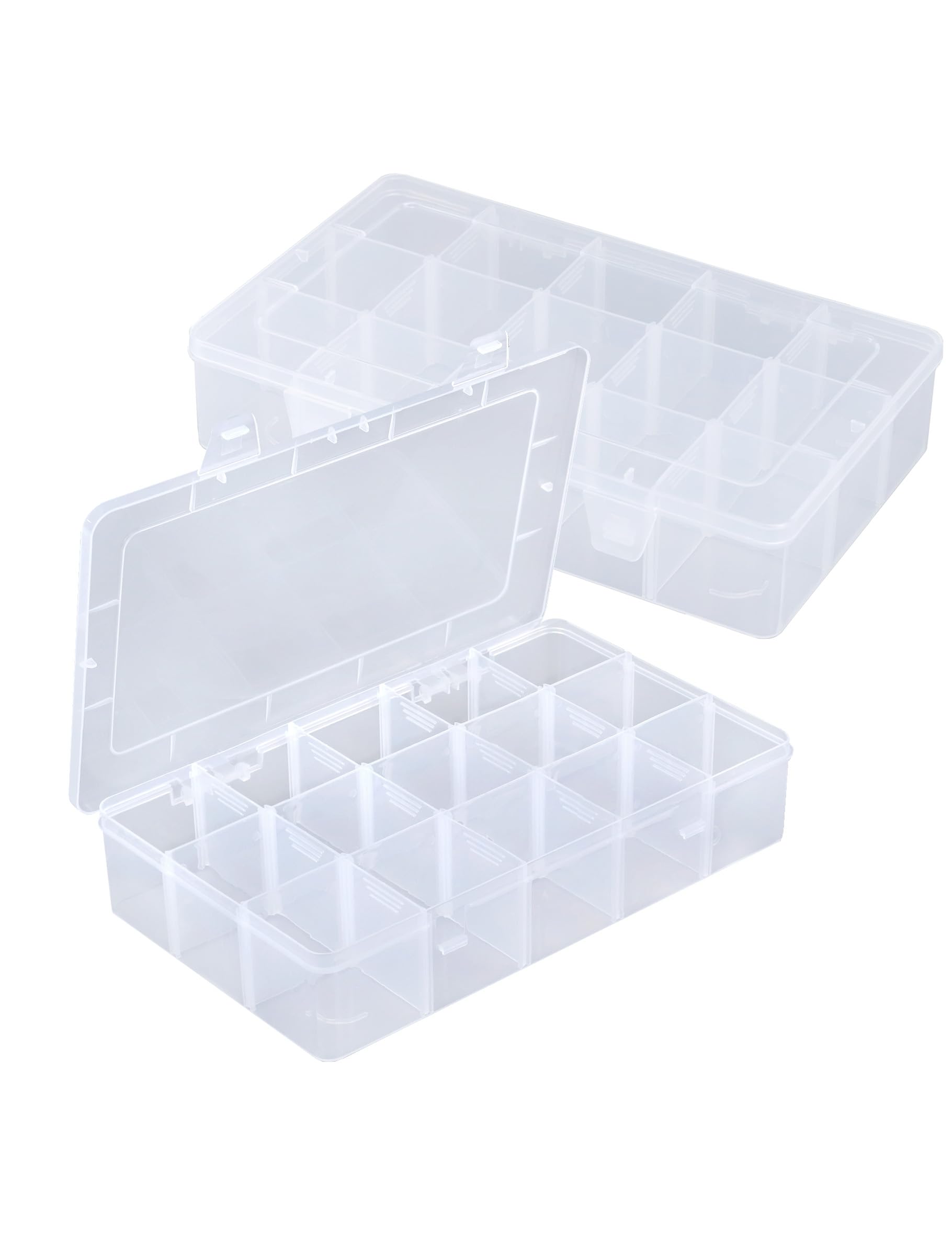 Sjqecyfv Plastic Organizer Tackle Box Organizer Clear Plastic Organizer Box with Dividers Bead Container Divided Storage Containers Large 15 Grid Compartment Box Craft Organizer Tackle Box (2 Pack)
