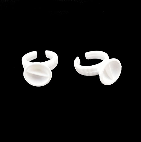 yueton 100Pcs 2 Slot Disposable Plastic Nail Art Tattoo Glue Pallet Holder Eyelash Extension Rings Adhesive Pigment Holders Finger Hand Beauty Tools
