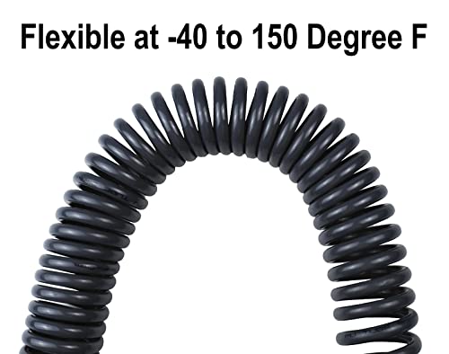 YOTOO Polyurethane Recoil Air Hose 3/8" Inner Diameter by 10' Long with Bend Restrictor, Repairable 1/4" Industrial Quick Coupler and Plug, Gray