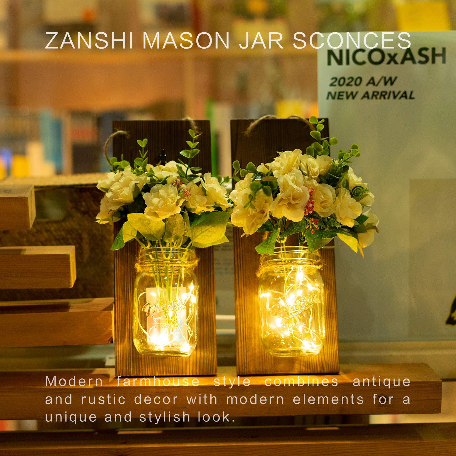 ZANSHI Rustic Sconces for Wall Decor- Black Mason Jar Wall Sconce Home Decor Clearance for Living Room Hanging Lights With Remote Control, Farmhouse Kitchen Bathroom Decor Mason Jar Wall Decor