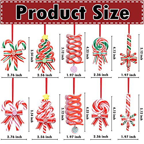 TREWAVE 10 Pieces Christmas Tree Lollipop Hanging Ornaments Set with Ribbon, Xmas Candy Cane Tree Hanging Decor, Christmas Season Home Hanging Decorations and Pendants