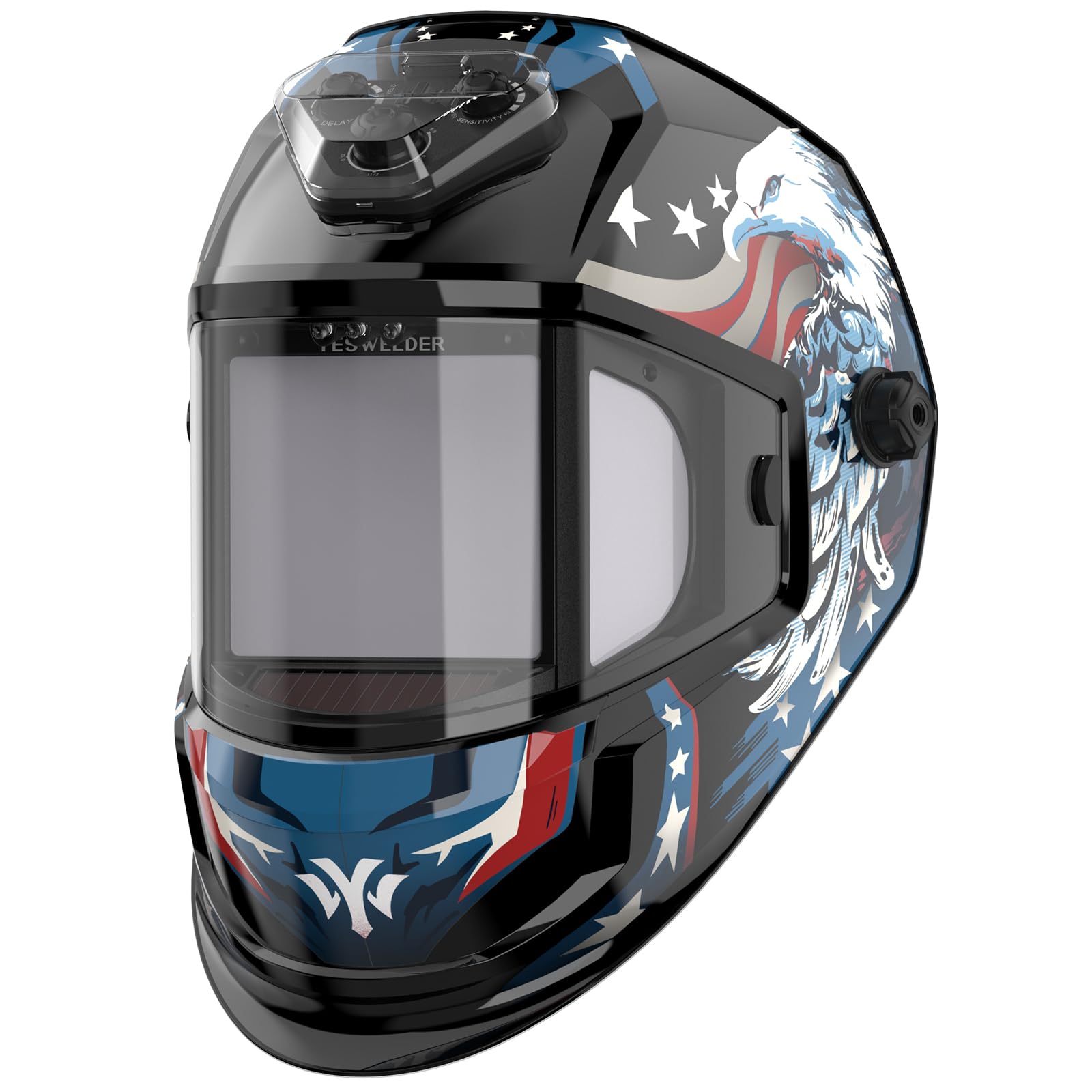 YESWELDER Panoramic View Auto Darkening Welding Helmet, Large Viewing True Color 6 Arc Sensor Welder Mask,LED Lighting & Type-C Charging