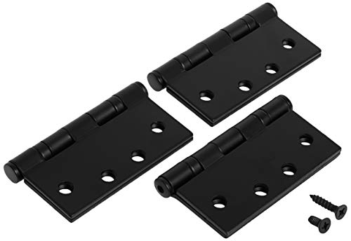 Richelieu Hardware 4822FBB Onward Full Mortise Ball Bearing Butt Hinge for Interior Door, Square Corner, 4-inch (102 mm), Black Finish, 3 Pack