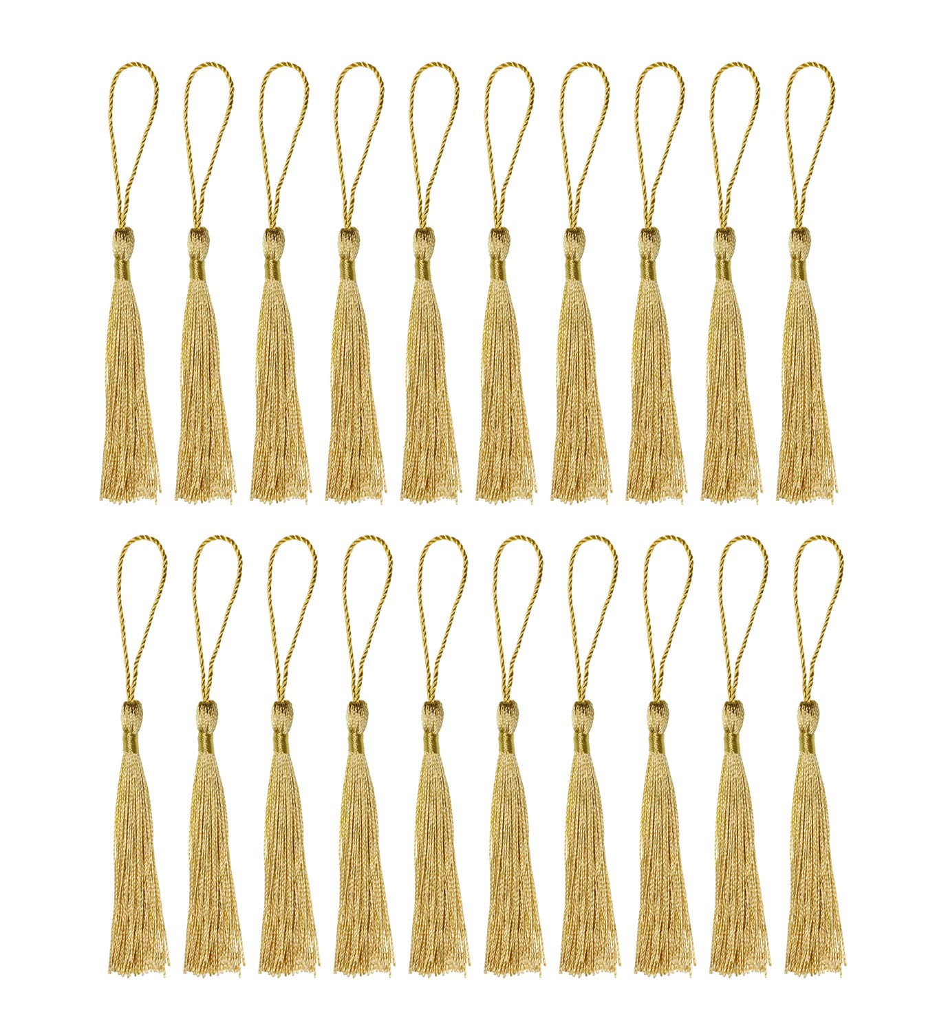 Tupalizy Mini Silky Handmade Soft Flossy Bookmark Tassels with Cord Loop for Keychain Earring Jewelry Making, Souvenir, Graduation, Clothing Sewing, Gift Tag DIY Craft Projects, 20PCS (Light Gold)