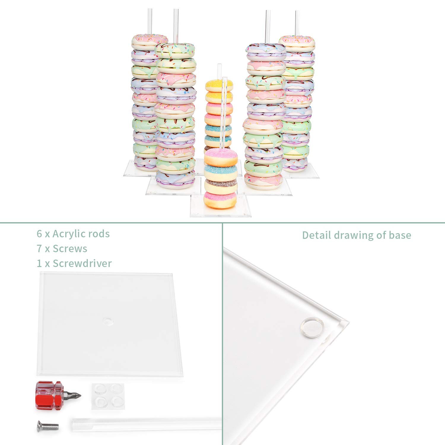 YestBuy Donut Stand, 6 Pack Acrylic Donuts Display Stands, Doughnut Tower Holder, Clear Bagel Stand Holders for 60 donuts for Party Wedding Birthday Gathering Decoration