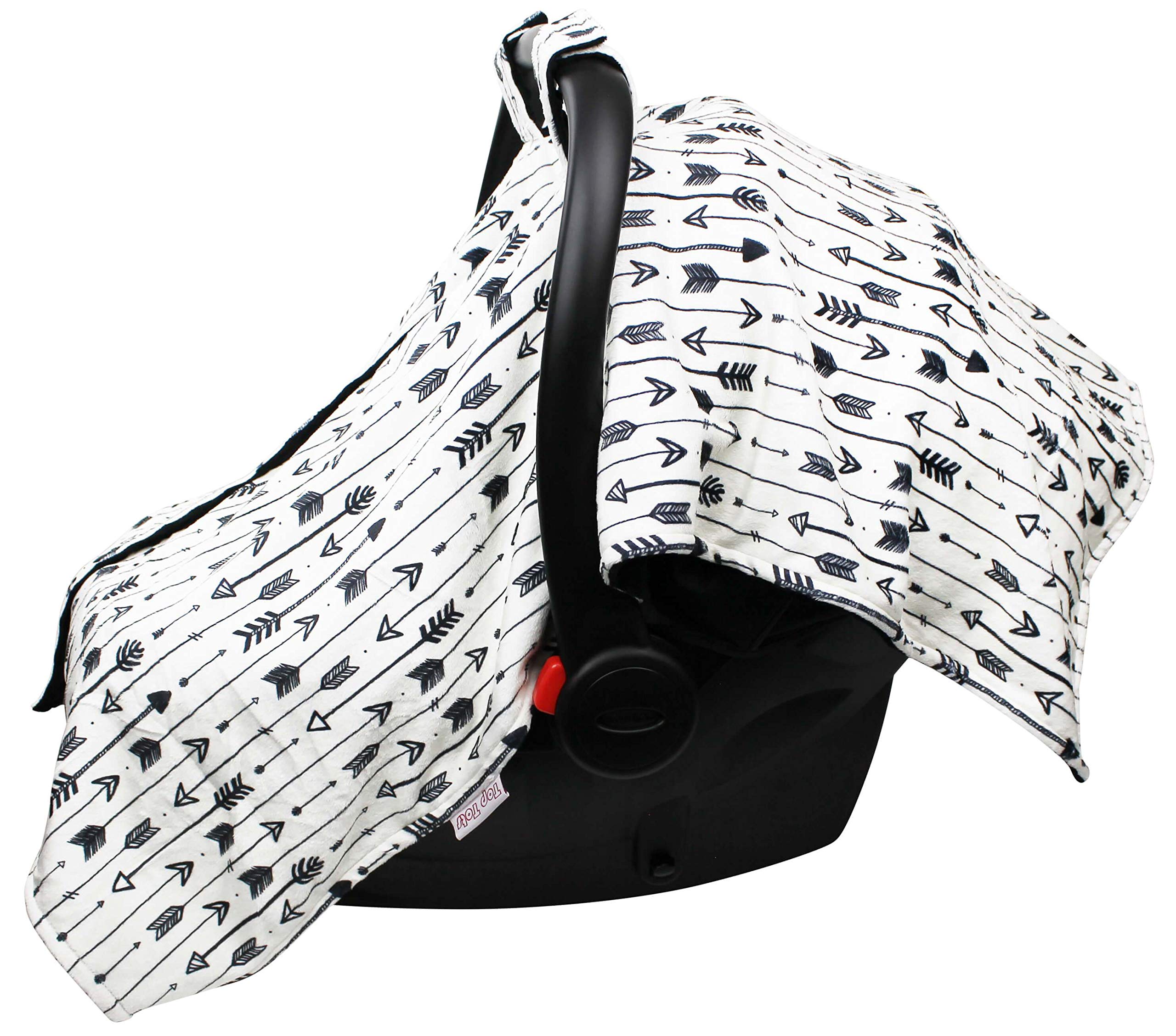 Top Tots Baby Car Seat Canopy Cover - Black Native Arrows on White