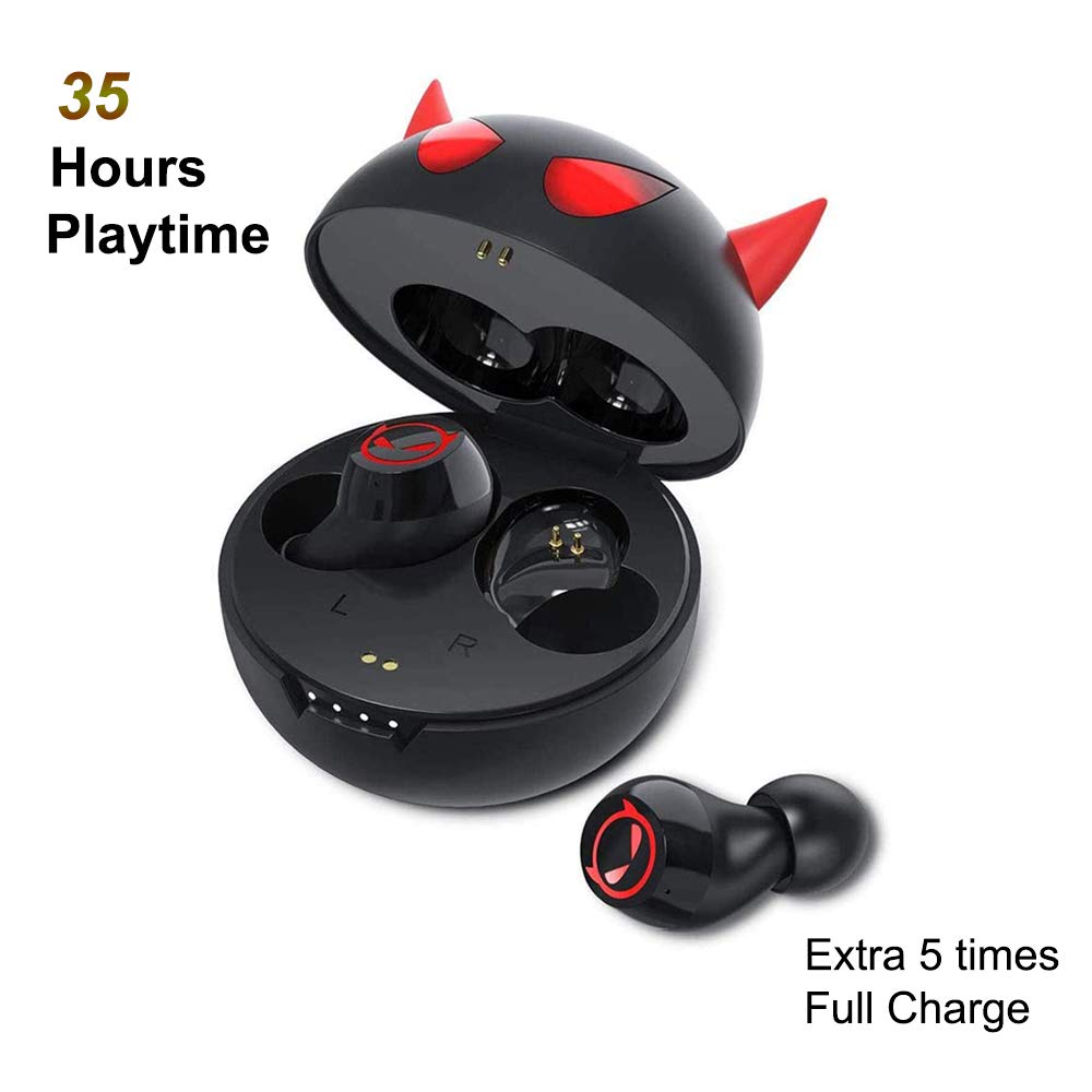 XZC Kids Wireless Earbuds Halloween Cute Little Devil Earphones for Kids Adult Bluetooth 5.0 Aptx Low Latency Earbuds Waterproof Headphones with Built-in Mic for iPhone/Android