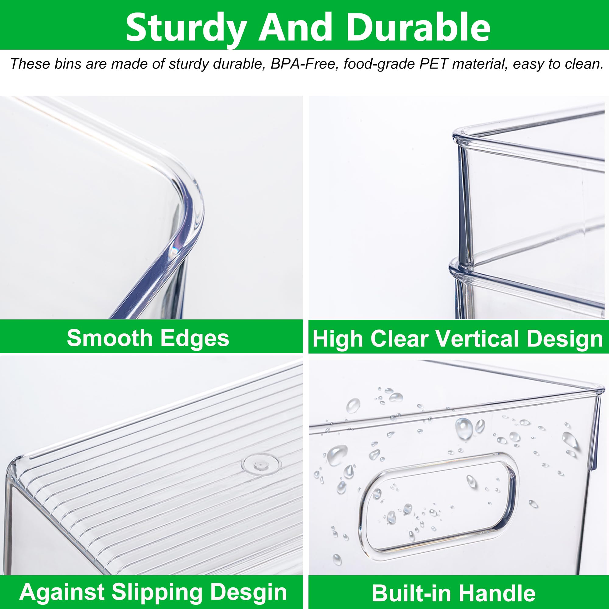 Yipaga Set of 8 Clear Plastic Storage Bins, Stackable Storage Containers for Pantry Organization and Kitchen Storage Bins, Refrigerator Organizer Bins with Handle, Home Edit Cabinet Organizers