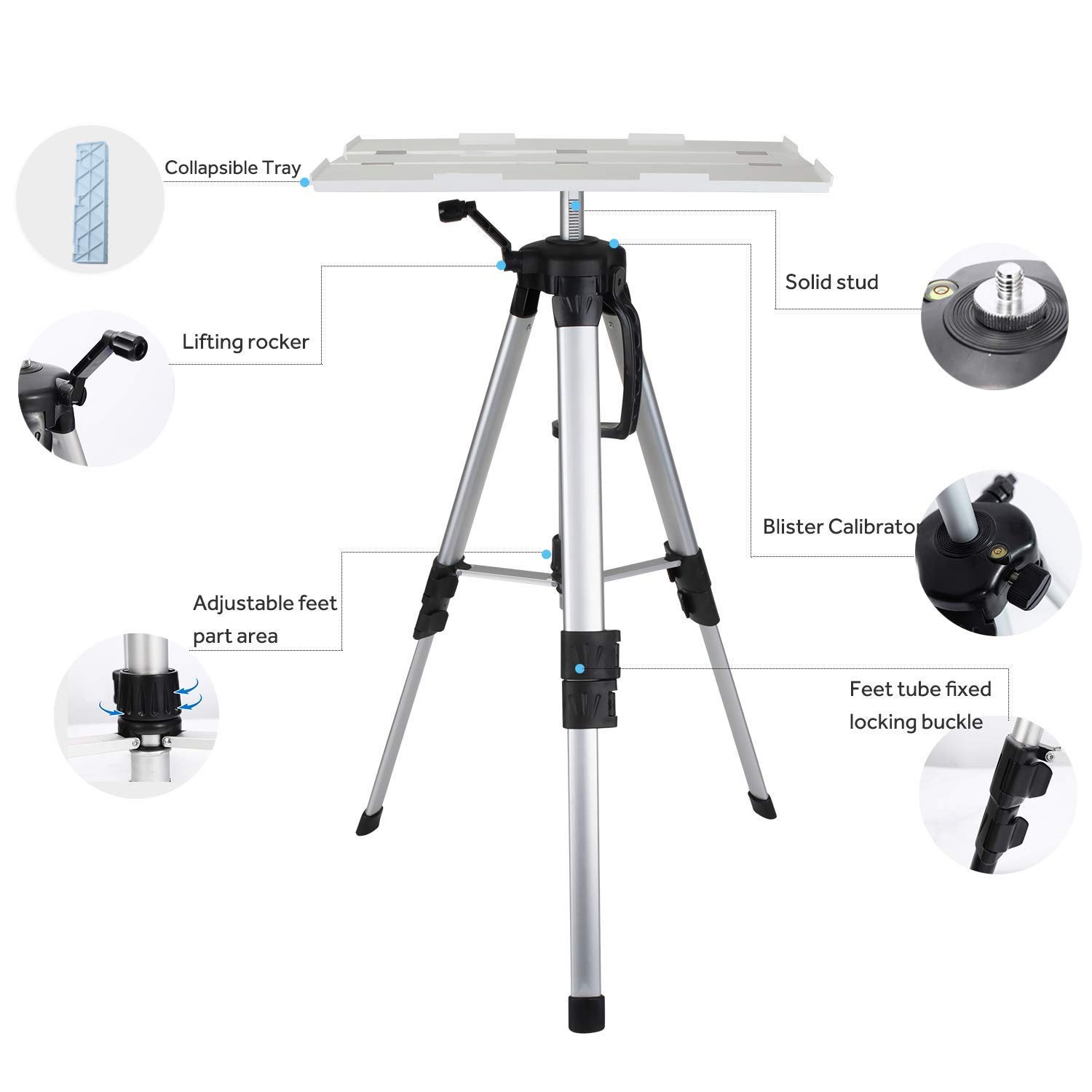 Vamvo Projector Stand, Portable Projector Tripod Laptop Stand with Case, Multi-Function Stand, DJ Equipment Holder Mount, Adjustable Height 16'' to 45'' with Tray, Suitable for Home Theater or Stage