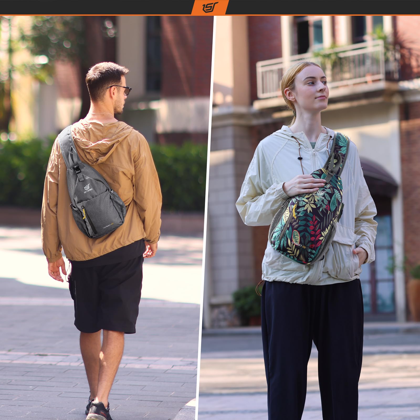 SKYSPER Sling Bag Crossbody Backpack - Chest Shoulder Cross Body Bag Travel Hiking Casual Daypack for Women Men(Leaf)