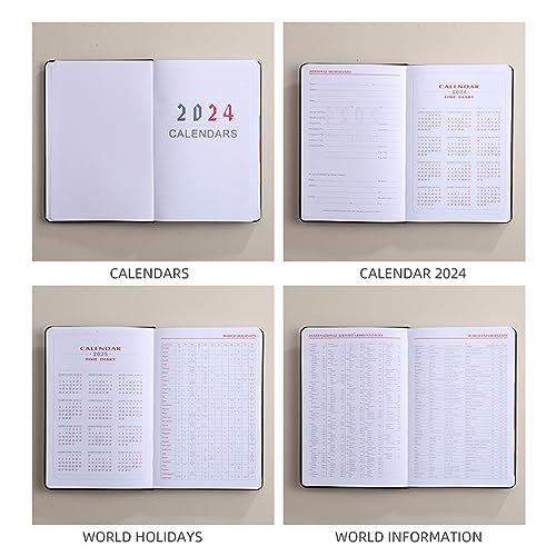 Yirepny Durable Faux Leather Planner 2024 Monthly Premium Paper Agenda Book with Leak-Proof Calendar Cover Eco-Friendly Thick for Smooth Writing A5 Size Tabs Black A5