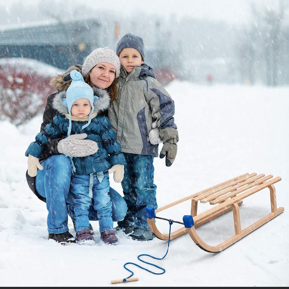 Vispronet Decorative Wood Sled β 39in Snow Sled β Outdoor Decorative Sled with Solid Wood Seat and Pulley Rope β Laminated Beach Wooden Frame β Holds Up to 200lbs