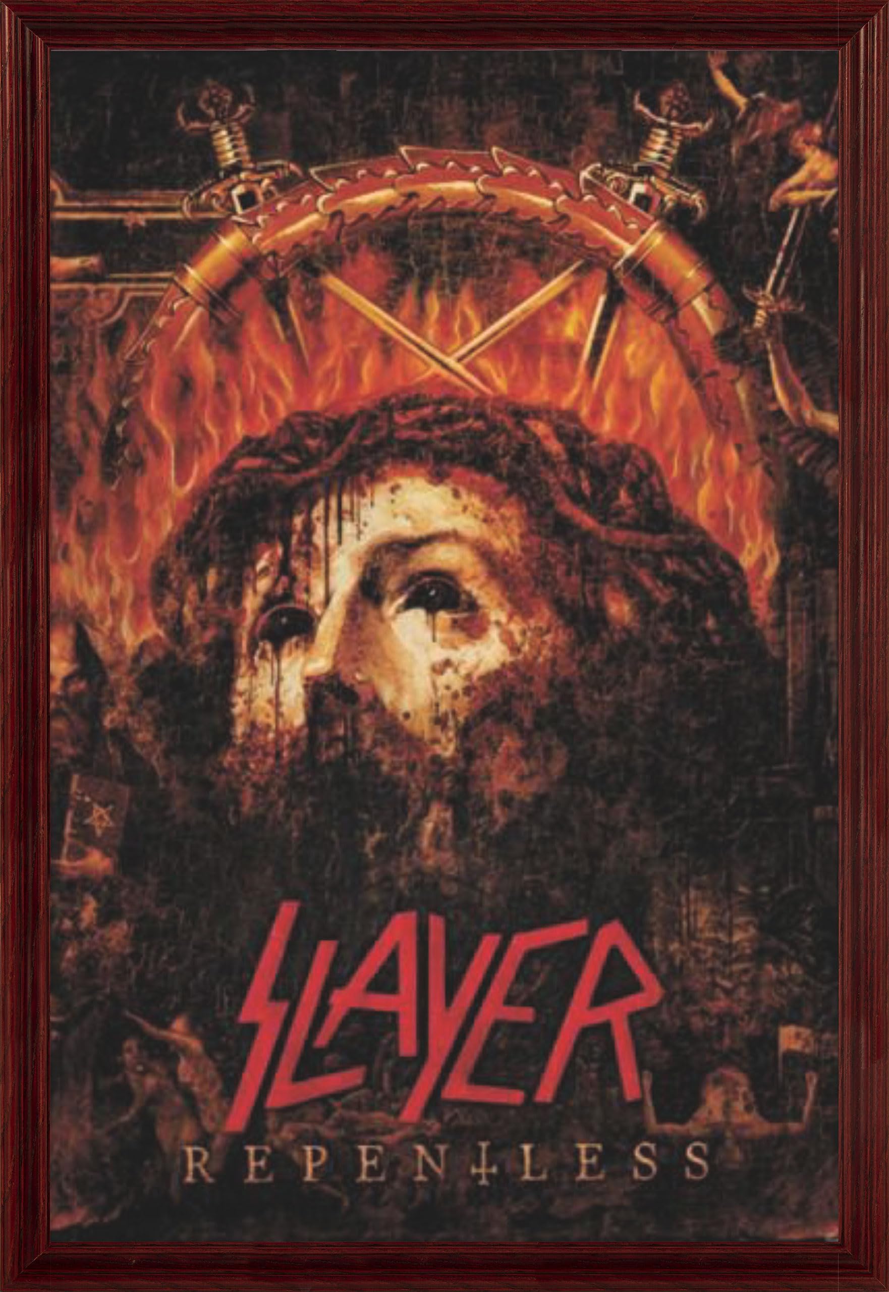 Slayer Repentless, Heavy Metal Rock Music Poster - 24x36, Decorative Cherry Red Wood Frame (Grande Series)