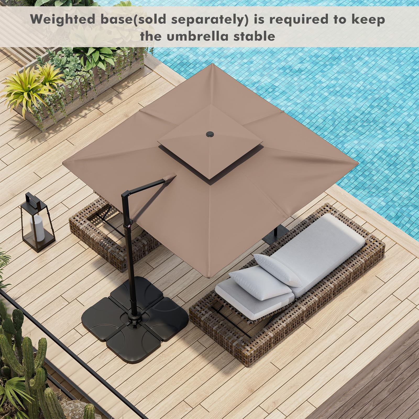 Tangkula 9.5 FT Cantilever Patio Umbrella, Outdoor Square Offset Umbrella with 360癛otation, Double Top Heavy Duty Patio Hanging Umbrella with Cross Base for Garden Deck Pool Backyard (Navy)