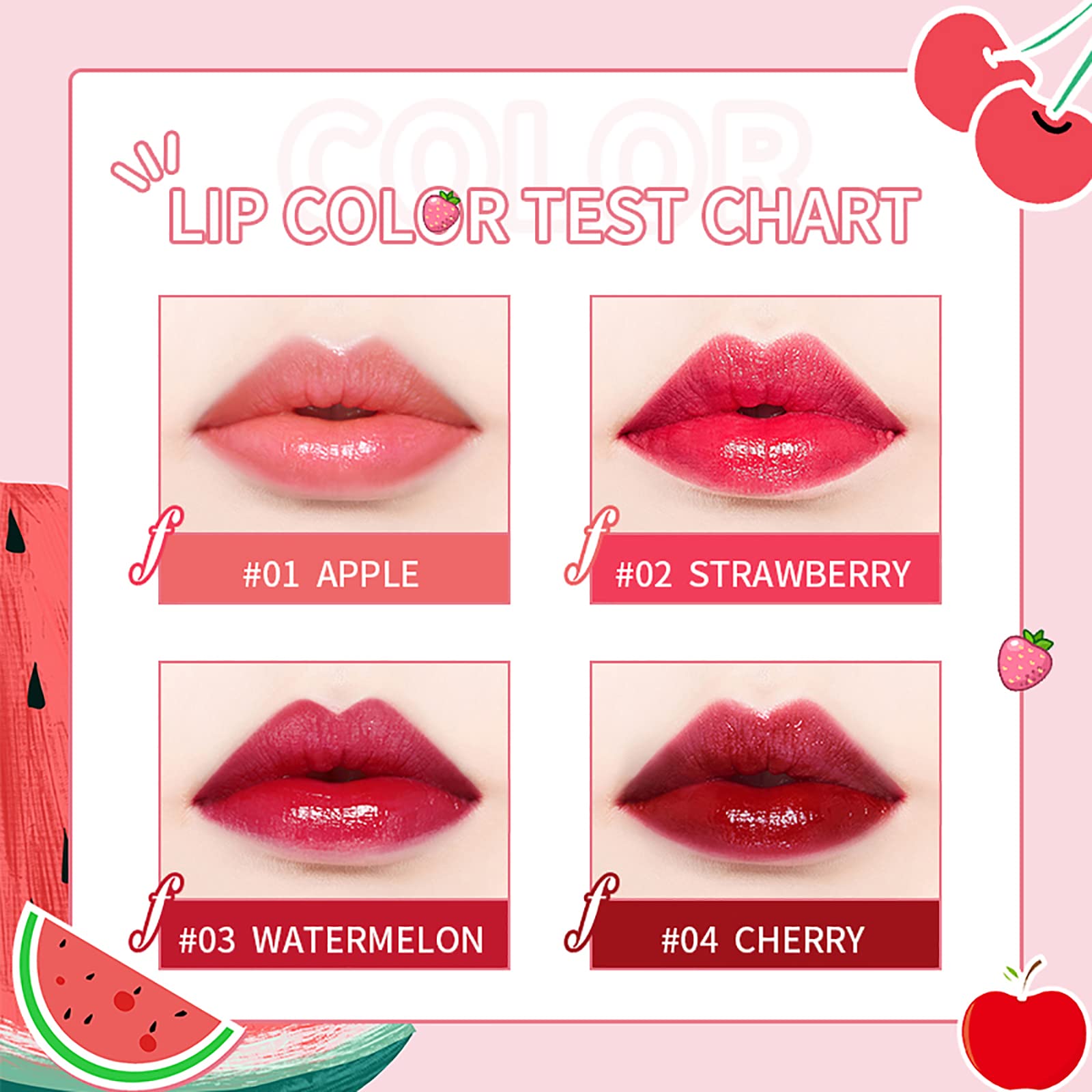 Yocisku 4 Colors Lip Tint and Stain Set, Liquid Lipstick Kit, Bright Vivid Tint for Lips, Cheeks, Eyes, Waterproof and 24 Hours Long Lasting, Moisturizing Fruity Color