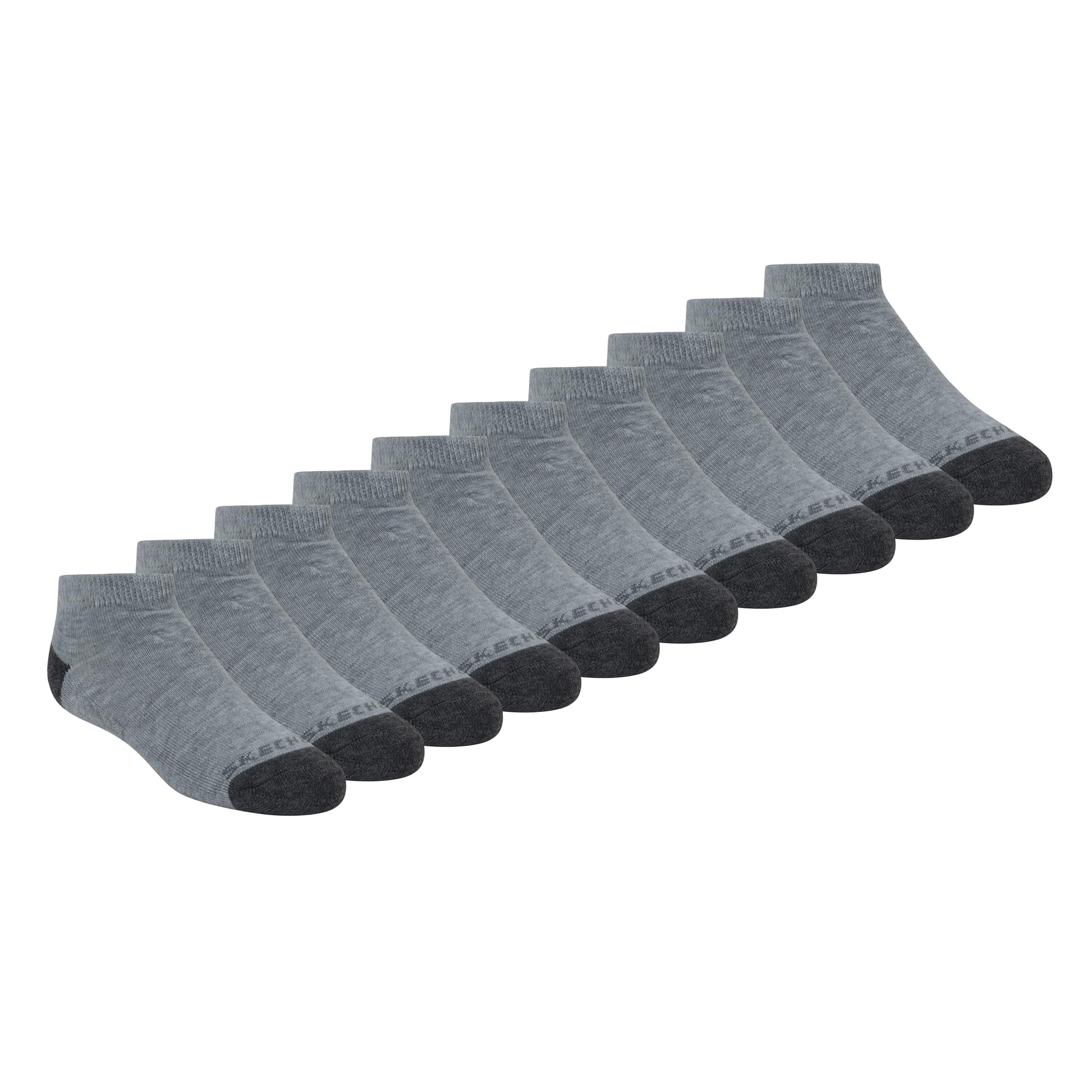 Skechers boys Skechers Boys' 10 Pack No Show Running Socks, Gray, 9 11 US