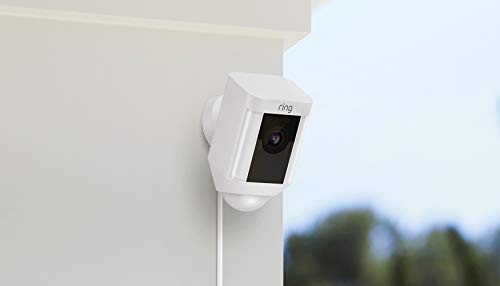 Ring Spotlight Cam Wired - Plugged-in HD security camera with built-in spotlights, two-way talk and a siren alarm, Works with Alexa - White