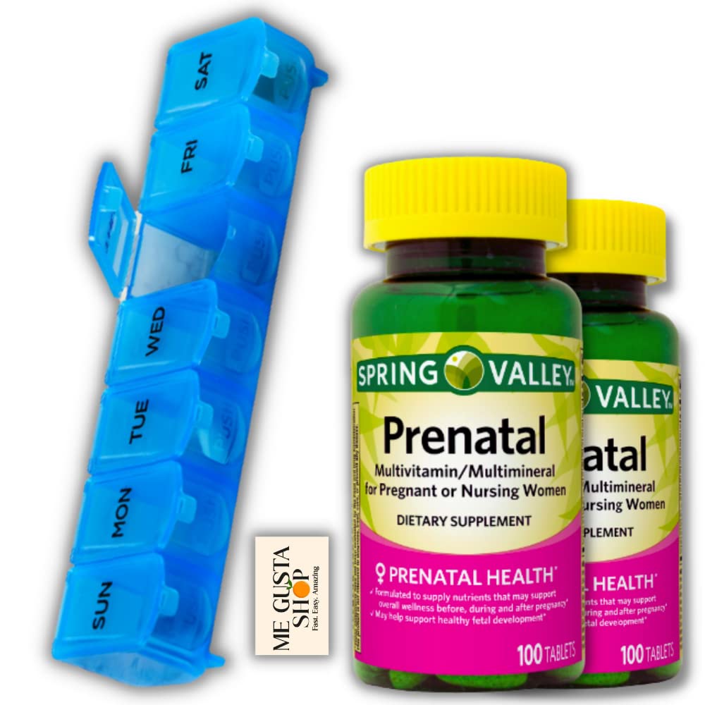 Spring Valley Multimineral Prenatal Multivitamin Tablets Dietary Supplement, (Pack of 2) 100 Count + Asstd Collor Pill Organizer Me Gustas