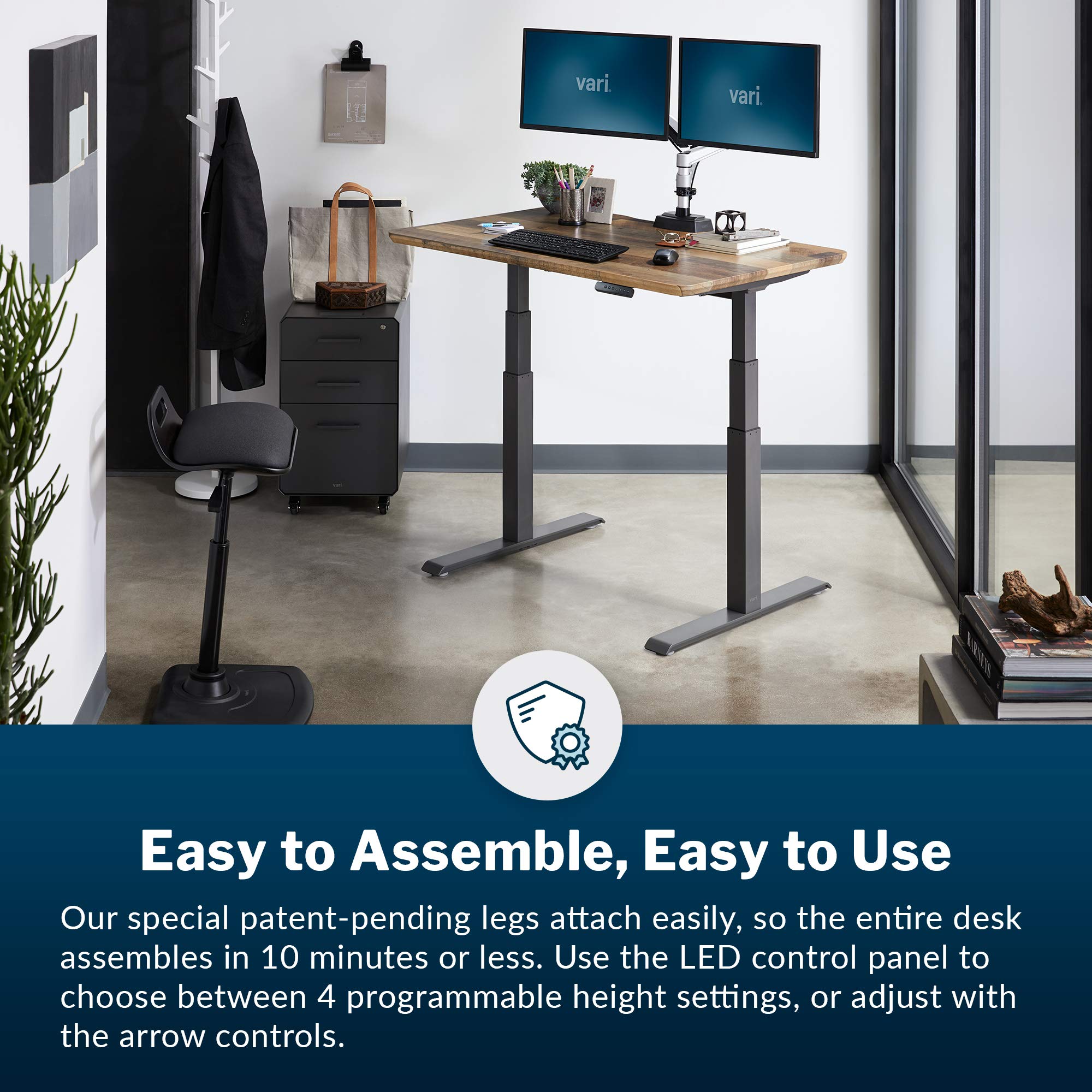 Vari Electric Standing Desk - Varidesk White Height Adjustable Computer Desk- Dual Motor with Memory Presets, Stable T-Style Legs- Large Home Office Workstation- 60” x 30”