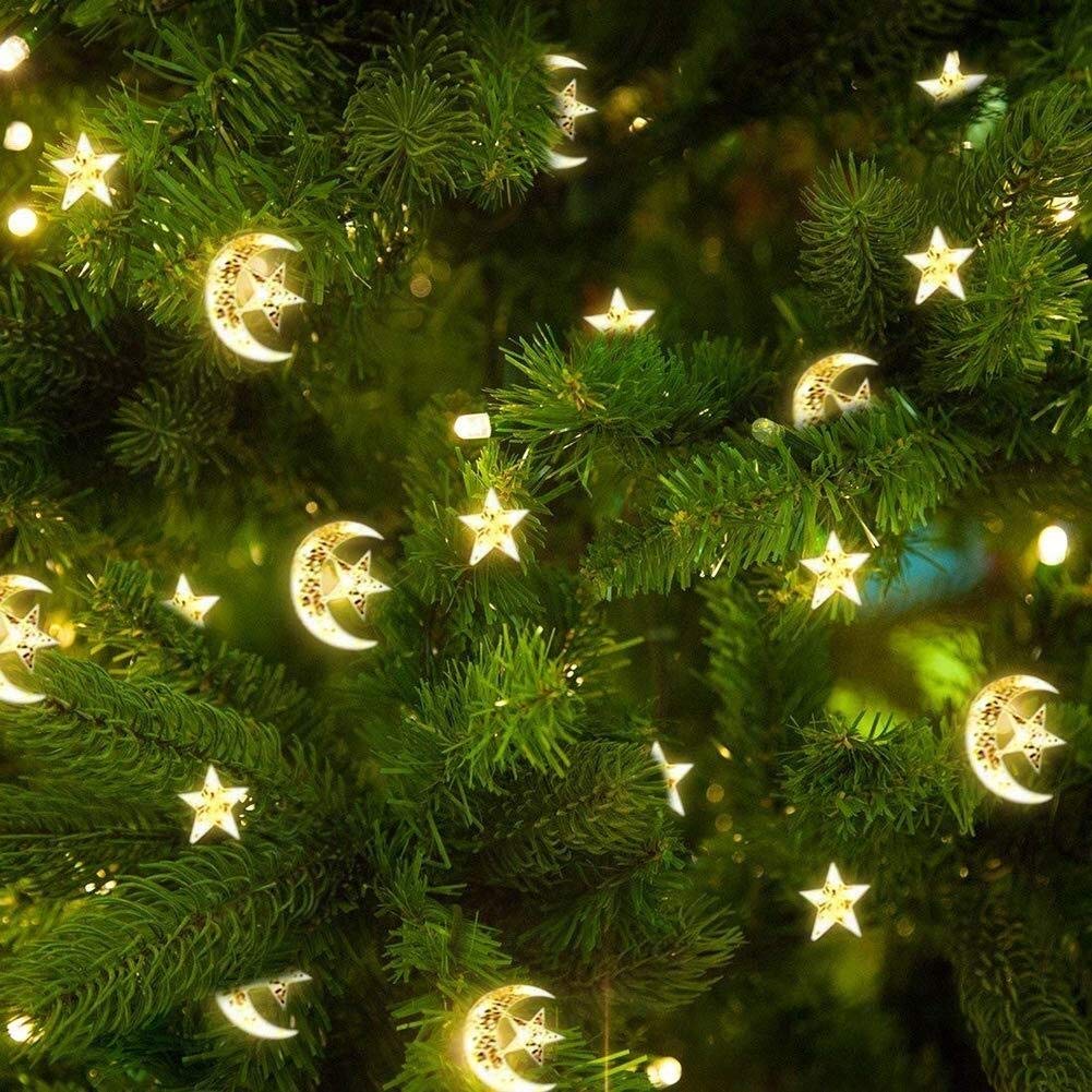 String Lights, 138 LED Star Curtain Lights, Moon Stars String Lights, with 2 Charging Methods (Battery/USB), for Home Garden Outdoor Indoor Wall Decoration