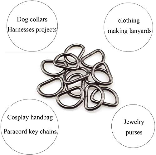 SKEMIX Extra Thick 4mm Welded Strong D Shape Rings D Ring Metal Heavy Duty Black 1” Inside Width 12 Pack for Dog Collars Harnesses Fabric Paracord DIY Strap Webbing Craft Smooth Rust Proof