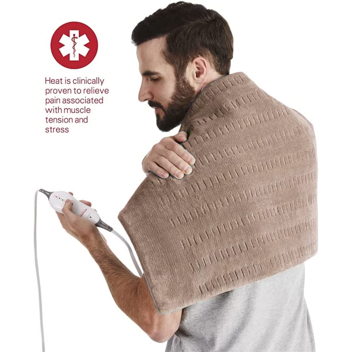 Sunbeam Heating Pad for Back, Neck, and Shoulder Pain Relief with Auto Shut Off, XXL Large 20 x 24", Musk