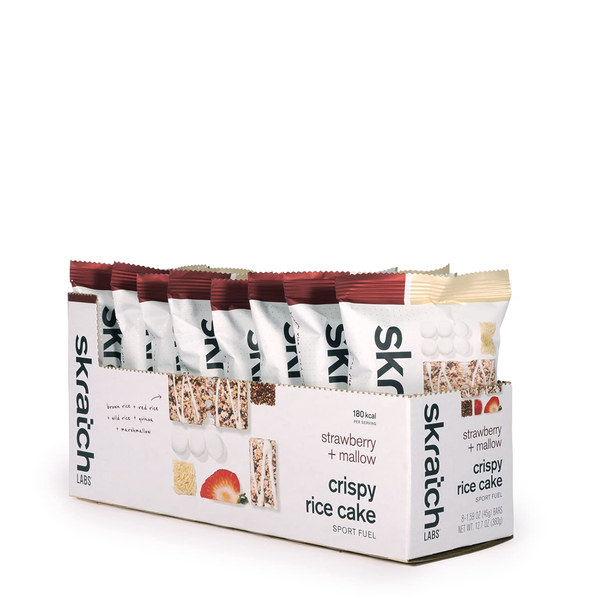 Skratch Labs Crispy Rice Cake | Strawberry | (8-Pack) Marshmallow Treat with Crunchy Rice Blend & Quinoa for Endurance Activities, Backpacking, and Hiking Snacks | Gluten Free, Dairy Free