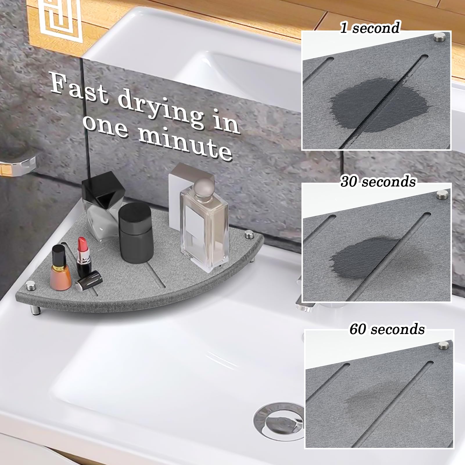 Vickes Kitchen Sink Caddy, Instant Dry Sink Organizer, Drying Stone for Kitchen Counter, Diatomaceous Earth Water Absorbing Sink Caddy Stone Fast Drying Stone Sink Tray for Soap Bottles, Cups