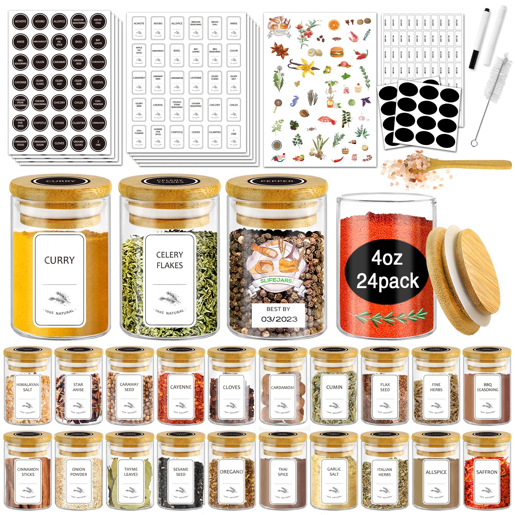SLifeJars-Glass Jars with Bamboo Lids 32 oz 8 pcs Glass Food Storage Containers with Airtight Bamboo Lids, Glass Canisters Stackable Kitchen Pantry bamboo lid for Coffee Beans, Rice, Sugar and More