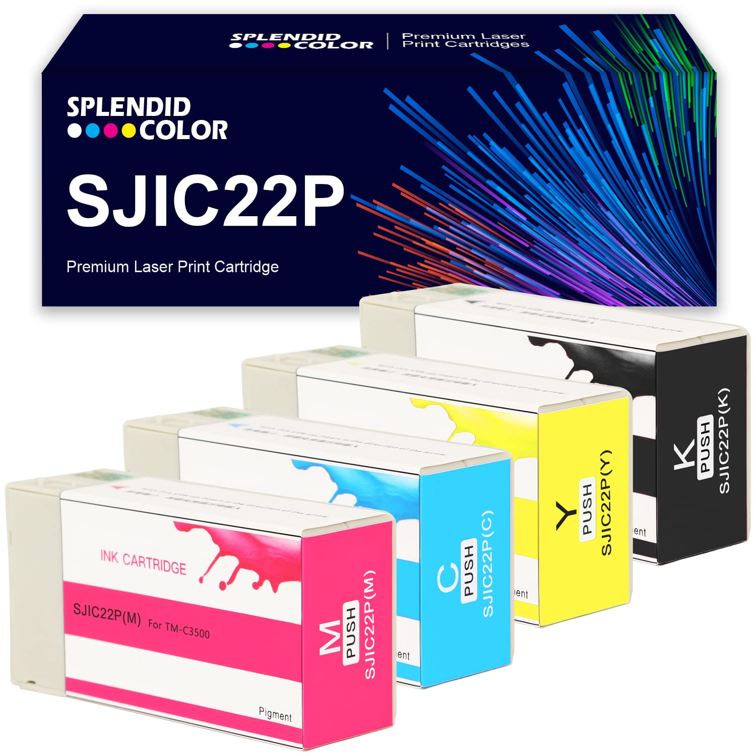 SPLENDIDCOLOR TM-3500 Ink Remanufactured SJIC22P Ink Cartridge Replacement for SJIC22P Ink Cartridges Kit Replacement for TM-C3500 TMC3500 Colorworks C3500 C3510 C3520 Printer.