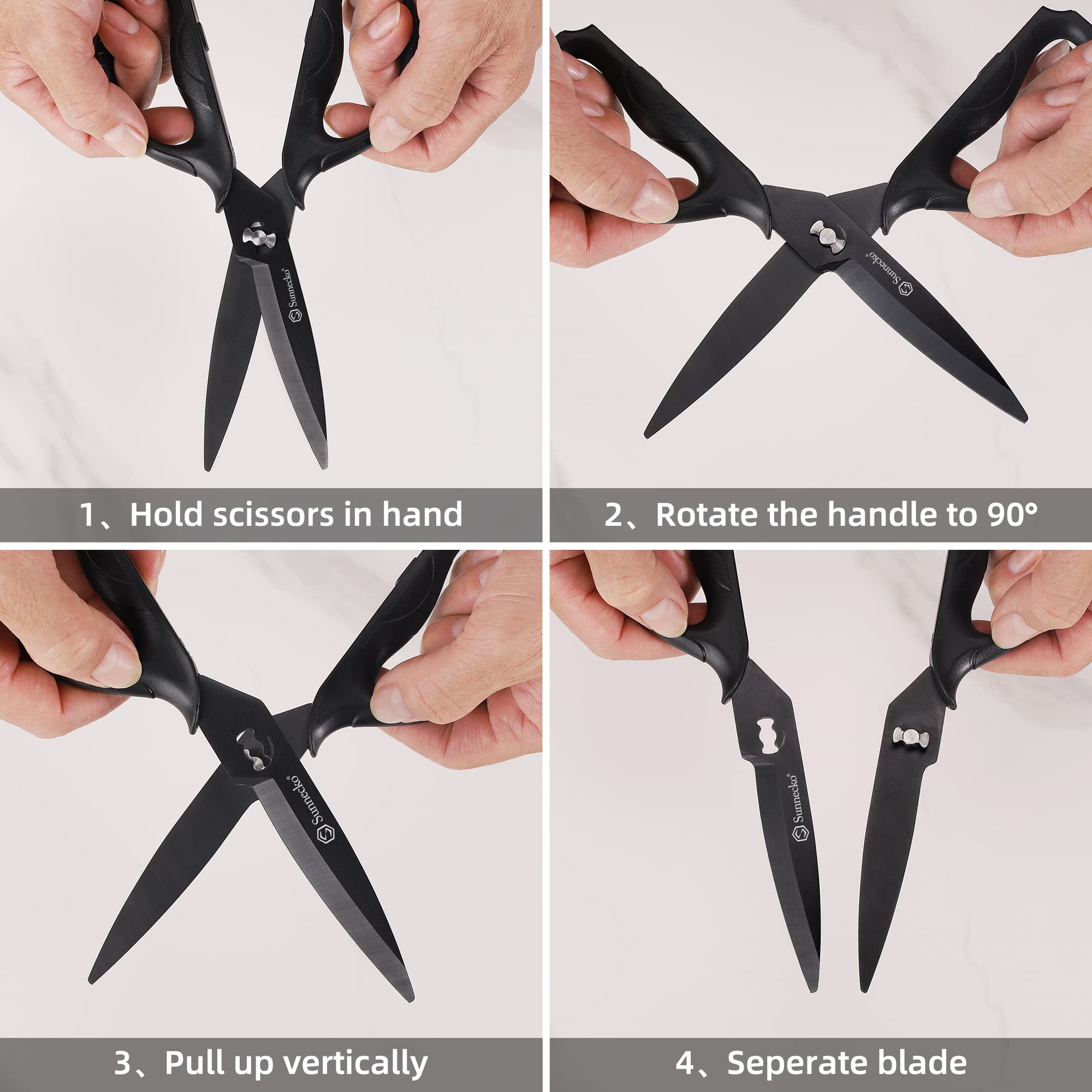 Sunnecko Kitchen Scissors All Purpose Heavy Duty Scissors Titanium Coated, Food Scissors Dishwasher Safe, Micro Serrated with Detachable Blades