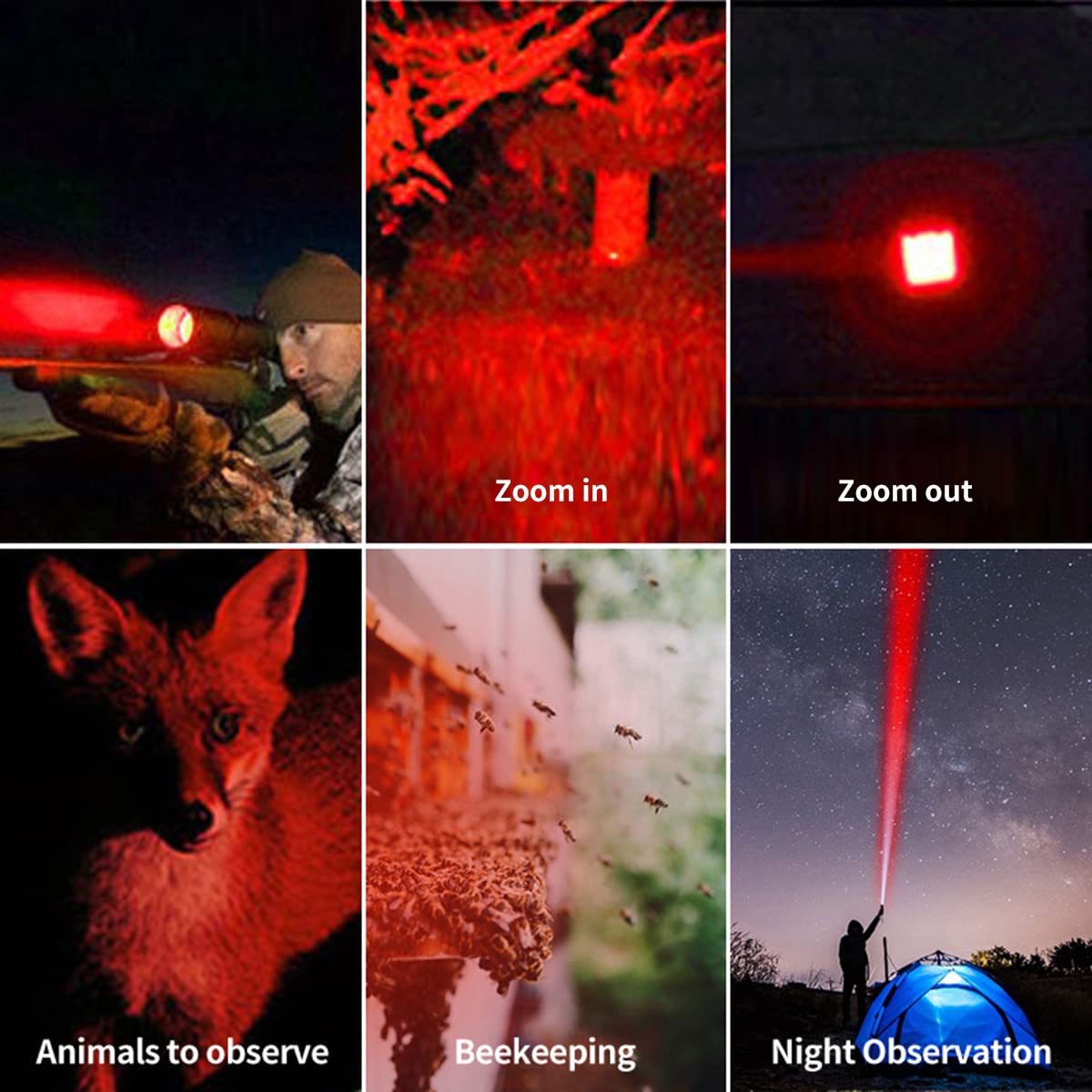 YZYOE Rechargeable red Light Flashlight,Tactical Flashlights, 2 in 1 White Lights and LED Red Hunting Light,2 Modes, Coon Hunting Lights, Detector,Night Observation, Astronomy, Aviation.