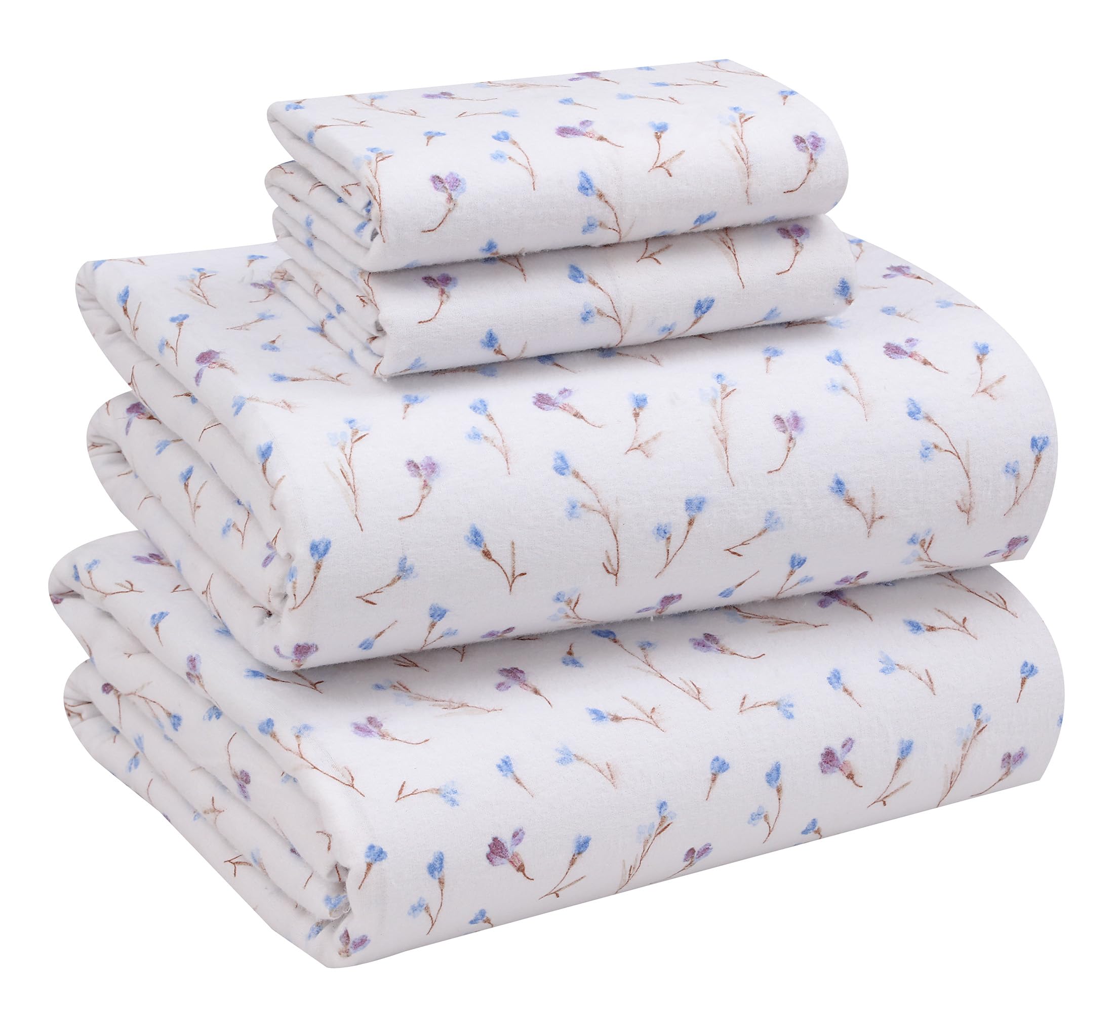 RUVANTI Flannel Sheets Queen Size - 100% Cotton Brushed Flannel Bed Sheet Sets - Deep Pockets 16 Inches - All Seasons Breathable & Super Soft - Warm & Cozy - 4 Pcs - Navlight